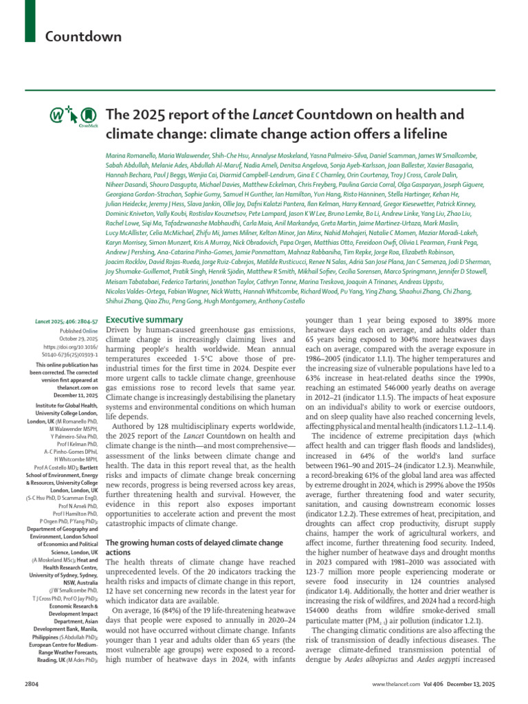 Lancet Health Climate Report 2025 research paper | PDF | Climate Change ...