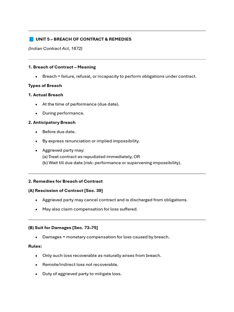 ? Law notes | PDF | Breach Of Contract | Damages
