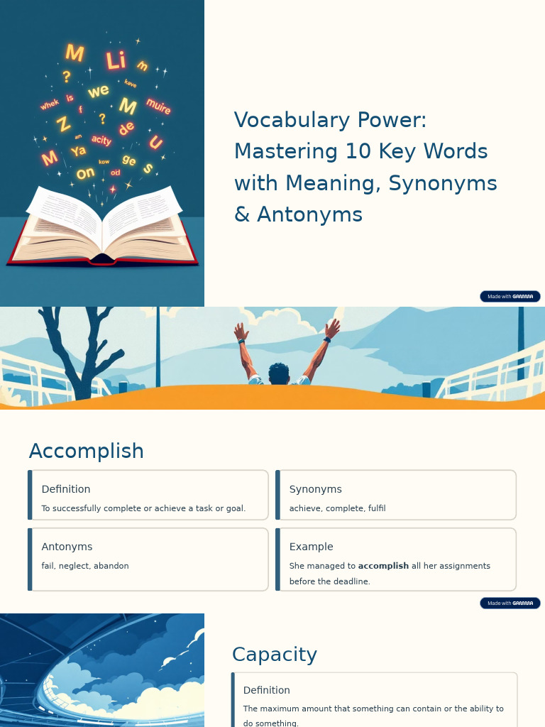 Vocabulary Power Mastering 10 Key Words With Meaning Synonyms and ...
