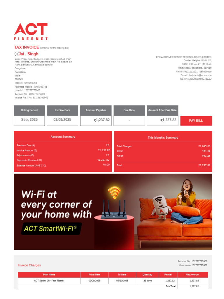 Sep bill | PDF | Taxes | Invoice