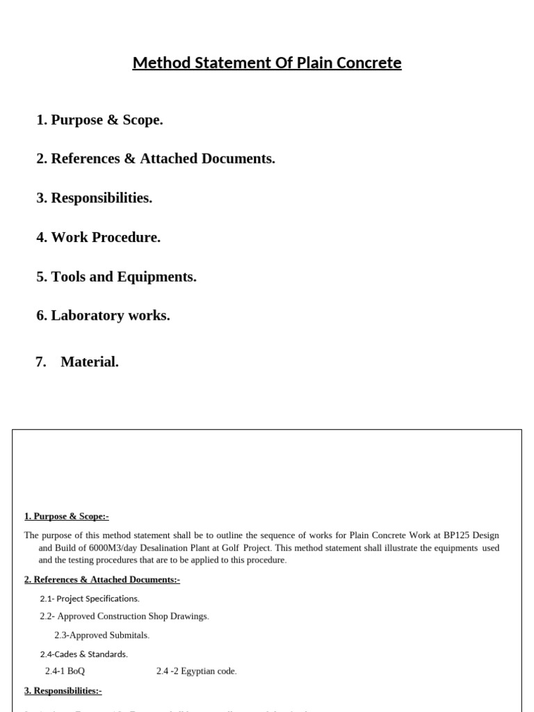 Method Statement of Plain Concrete | PDF | Concrete | Specification ...