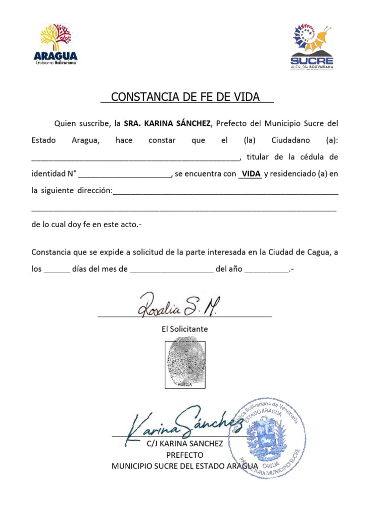 Constancia de Fe de Vida en Aragua | PDF
