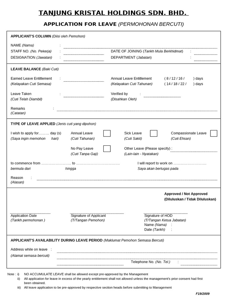 F19 2009 (Application For Leave - TKHSB) | PDF