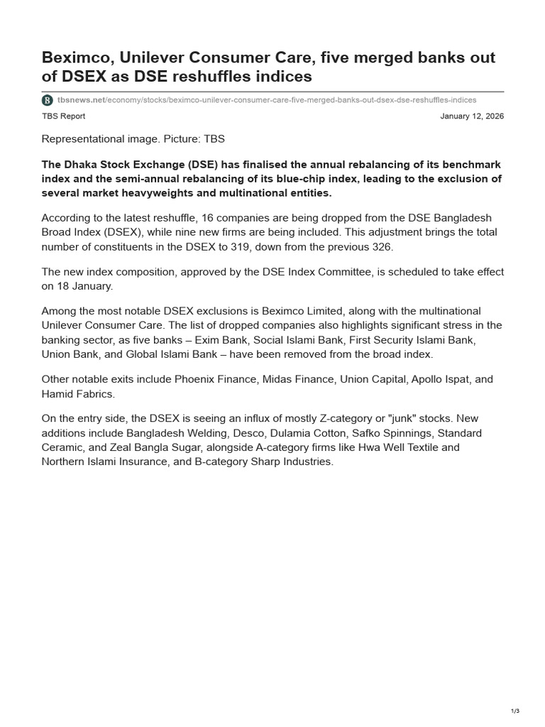 Tbsnews.net-Beximco Unilever Consumer Care Five Merged Banks Out of ...