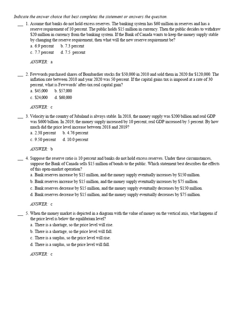 Banking System and Economic Calculations | PDF | Money Supply | Money