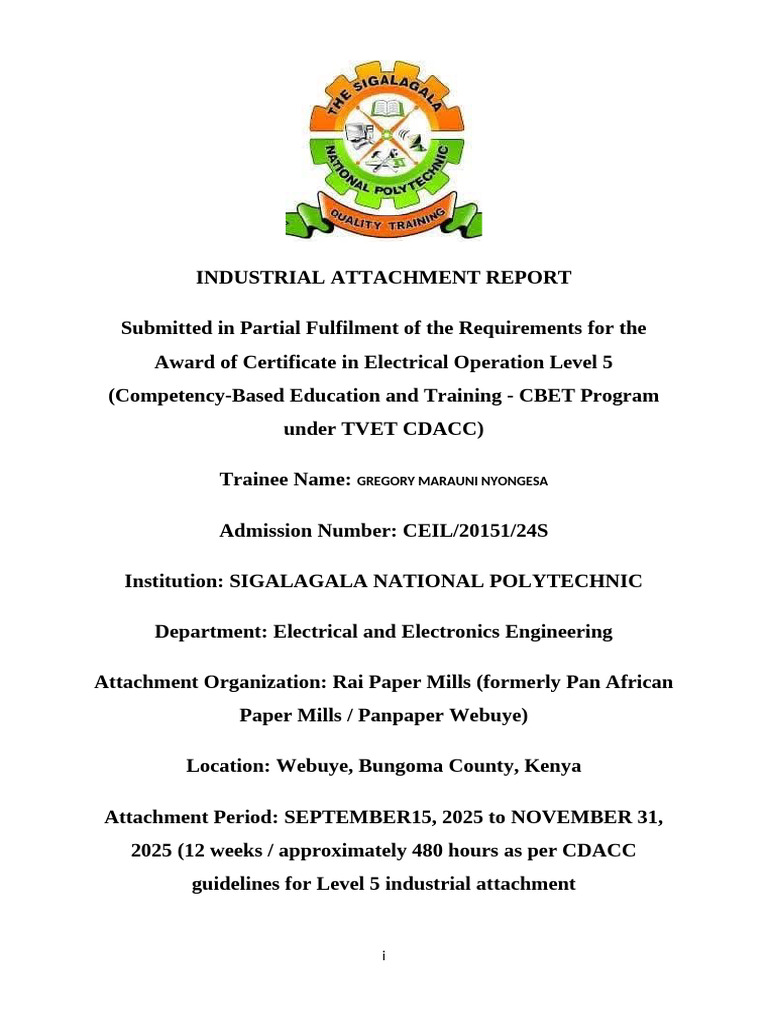 Industrial Attachment Report: Rai Paper Mills | PDF | Automation ...