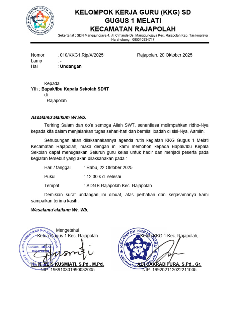 Undangan KKG Gugus 1 Melati Rajapolah | PDF