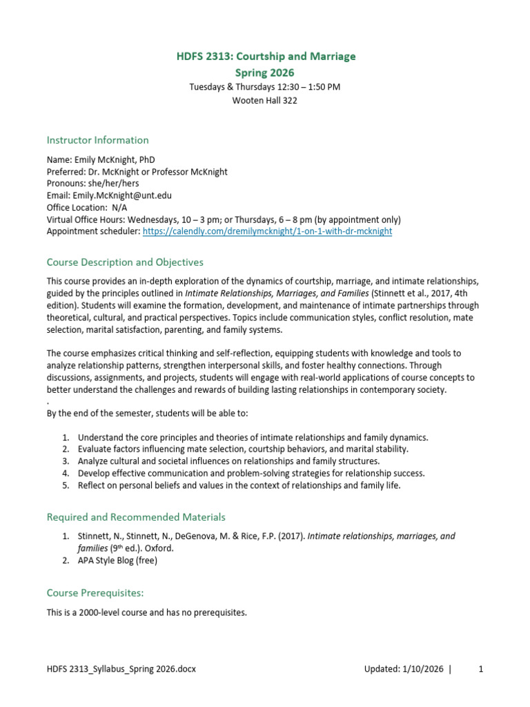 HDFS 2313_Syllabus_Spring 2026-3 | PDF | Intimate Relationships ...