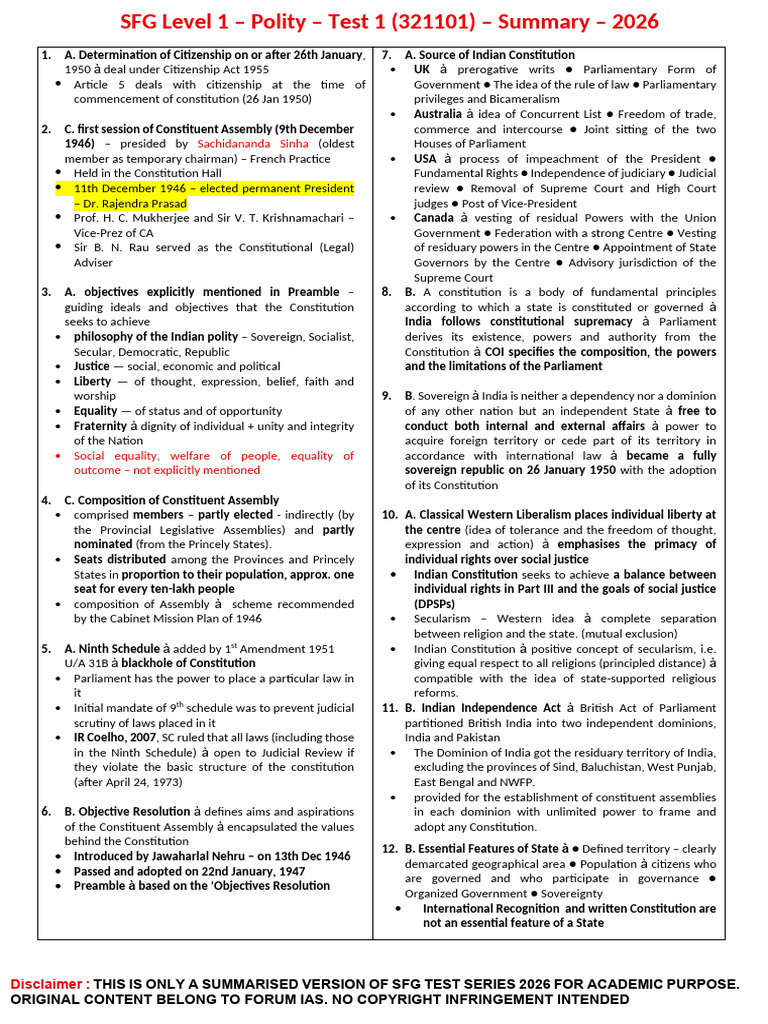SFG L1 Polity Test 1 | PDF | Constitution | Citizenship