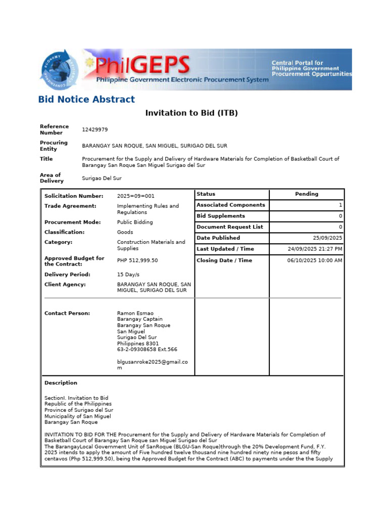 Bid Notice Abstract 09 2025 | PDF