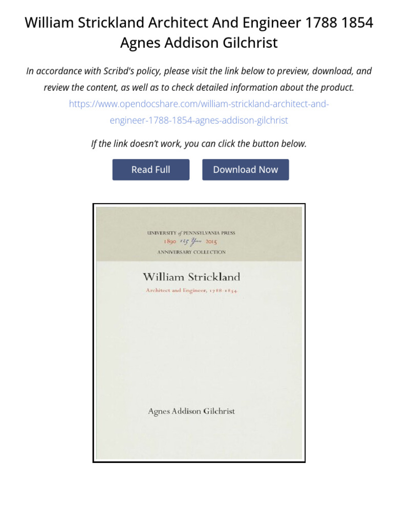 William Strickland Architect and Engineer 1788 1854 Agnes Addison ...