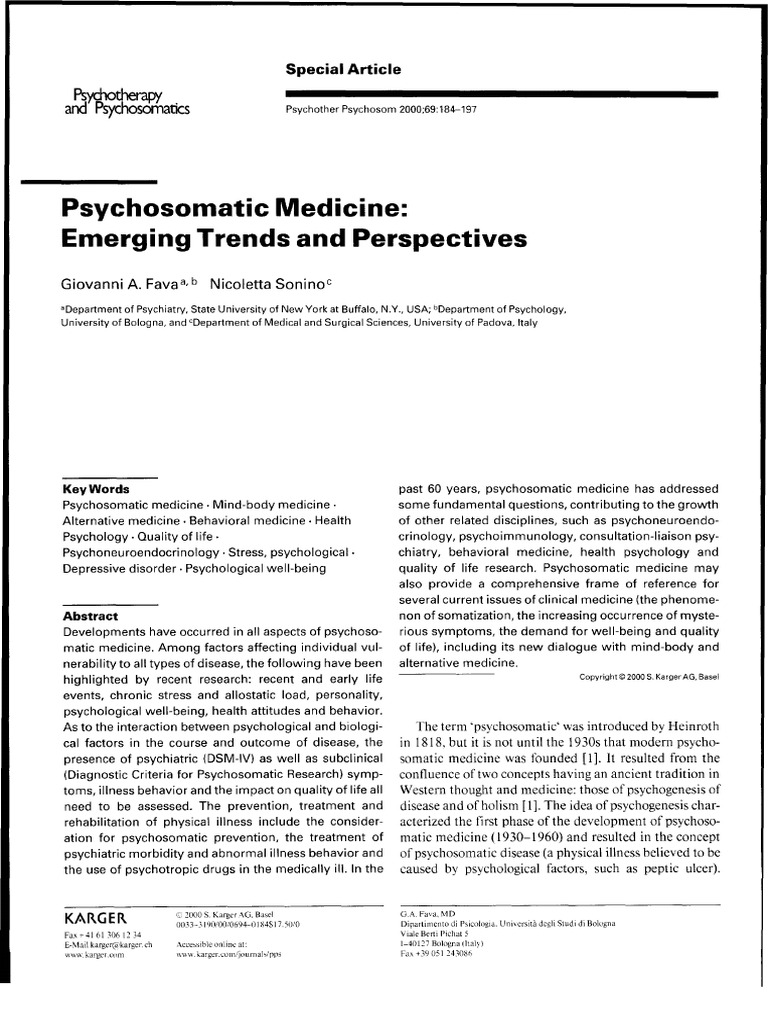 Psychosomatic Medicine Emerging Trends and Perspectives | PDF
