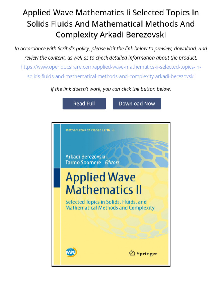 Applied Wave Mathematics II Selected Topics in Solids Fluids and Mathematical Methods and ...