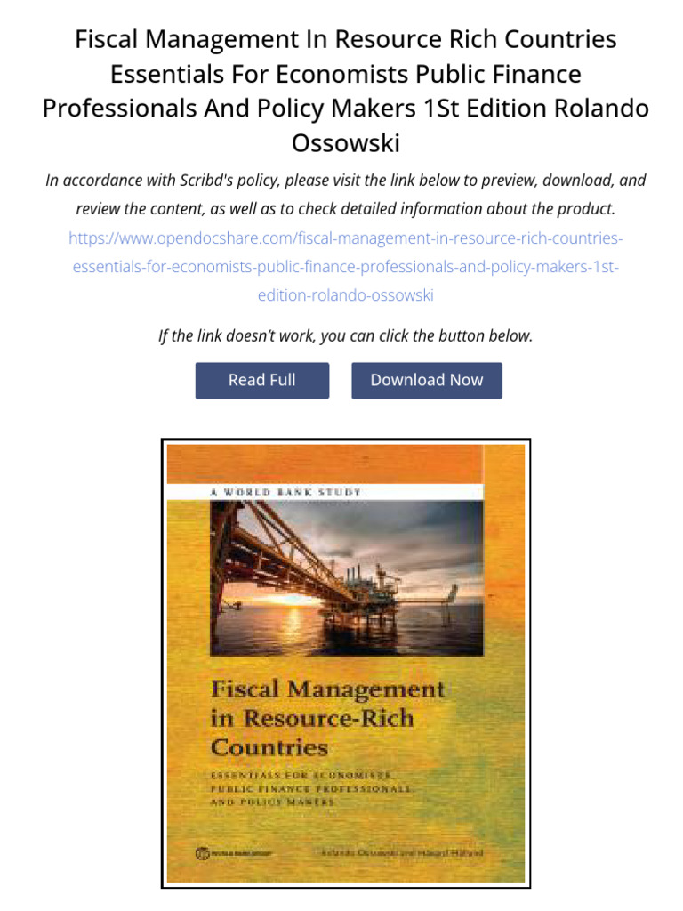 Fiscal Management in Resource Rich Countries Essentials for Economists ...