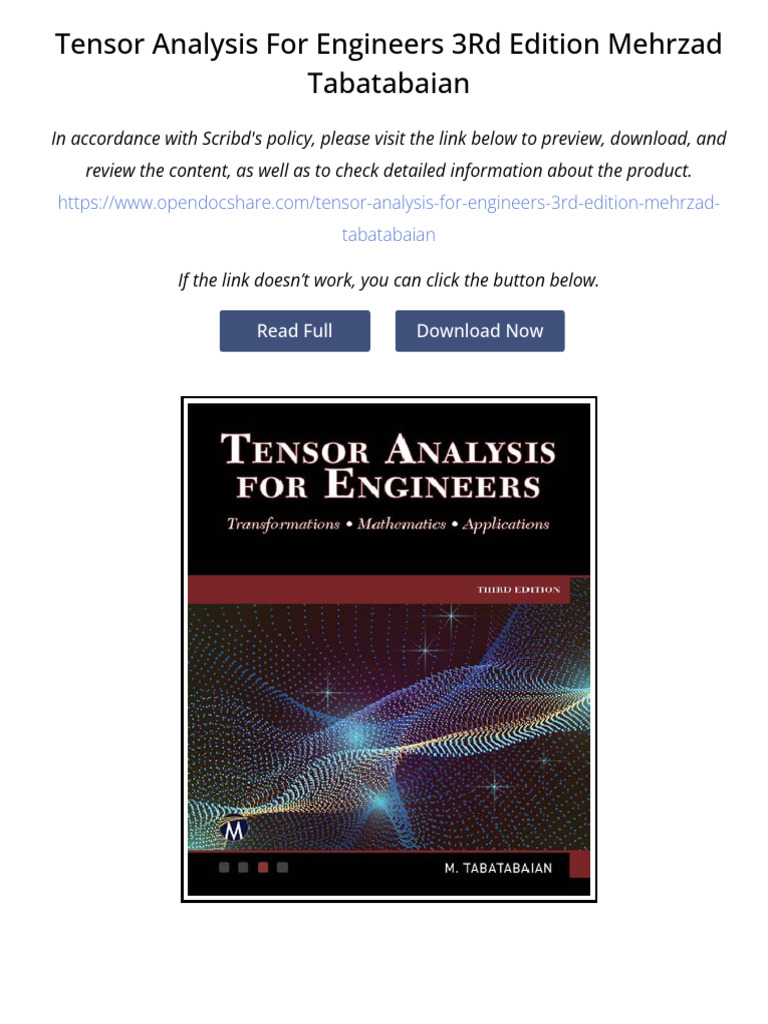 Tensor Analysis for Engineers 3rd Edition Mehrzad Tabatabaian | PDF ...