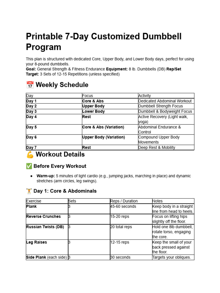7-Day Dumbbell Workout Plan | PDF | Strength Training | Physical Fitness