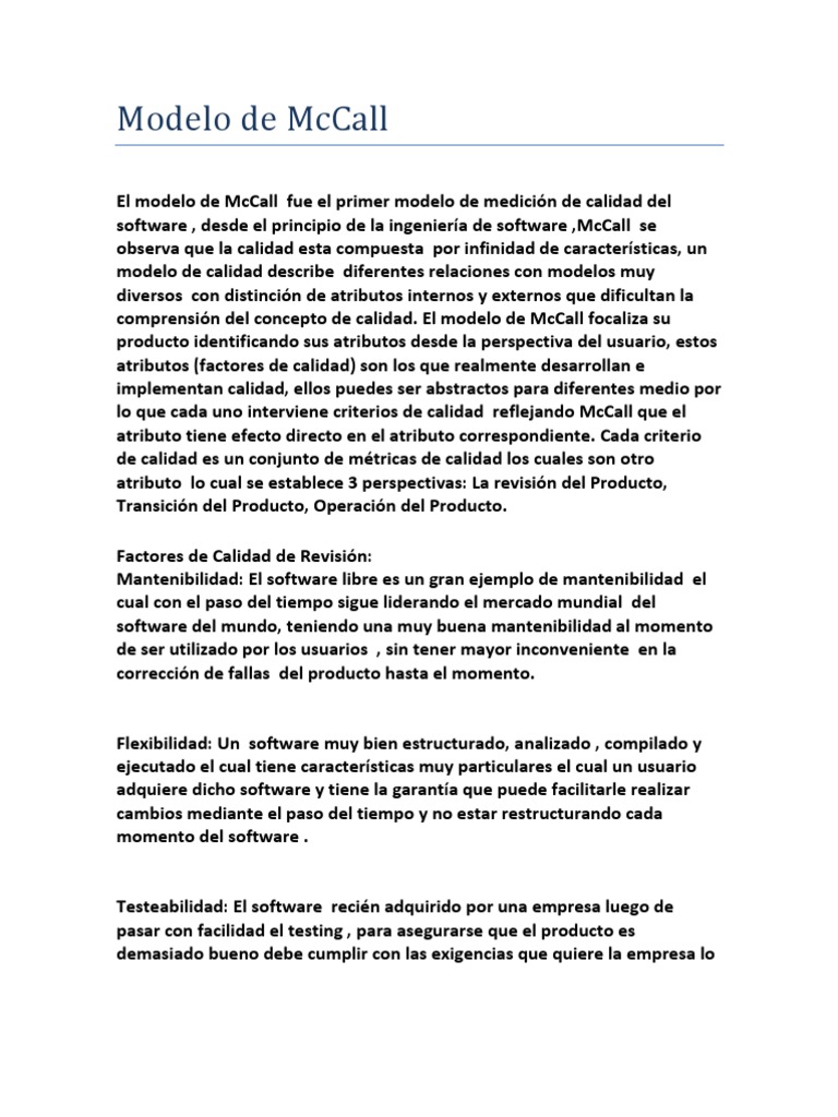 Modelo de McCall: Calidad del Software | PDF | Software | Producto ...
