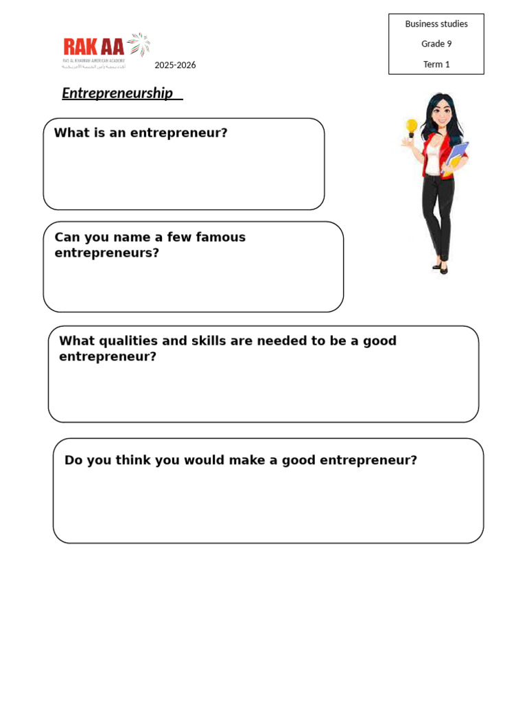 Grade 9 Entrepreneurship Guide 2025-2026 | PDF