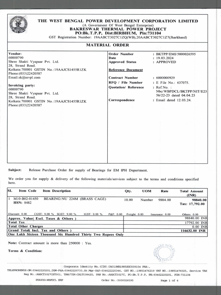 Approved P.O. No BKTPP Emi 5000026595 | PDF
