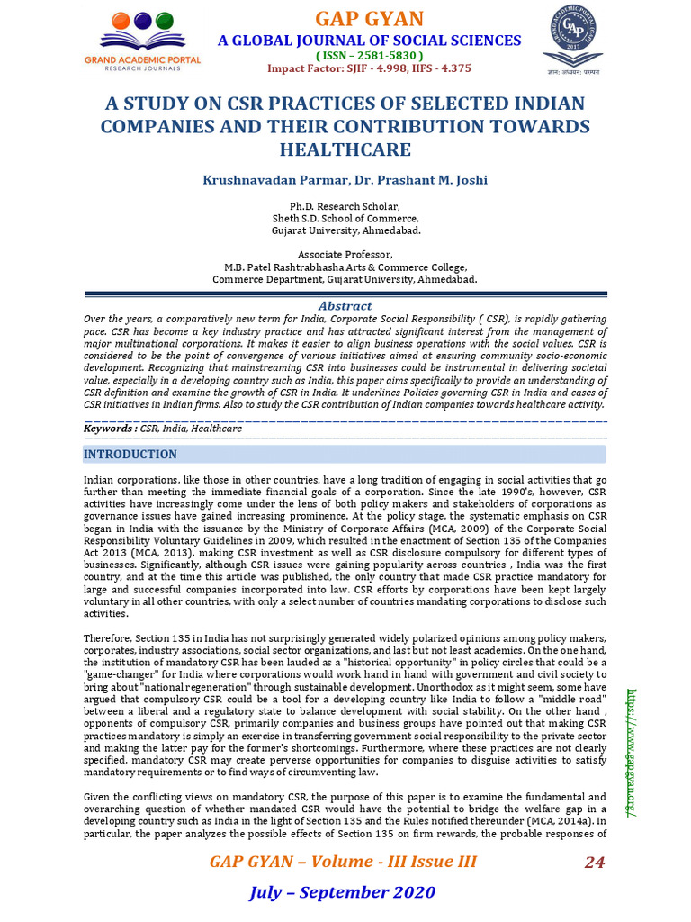 CSR Impact on Indian Healthcare Practices | PDF | Corporate Social ...