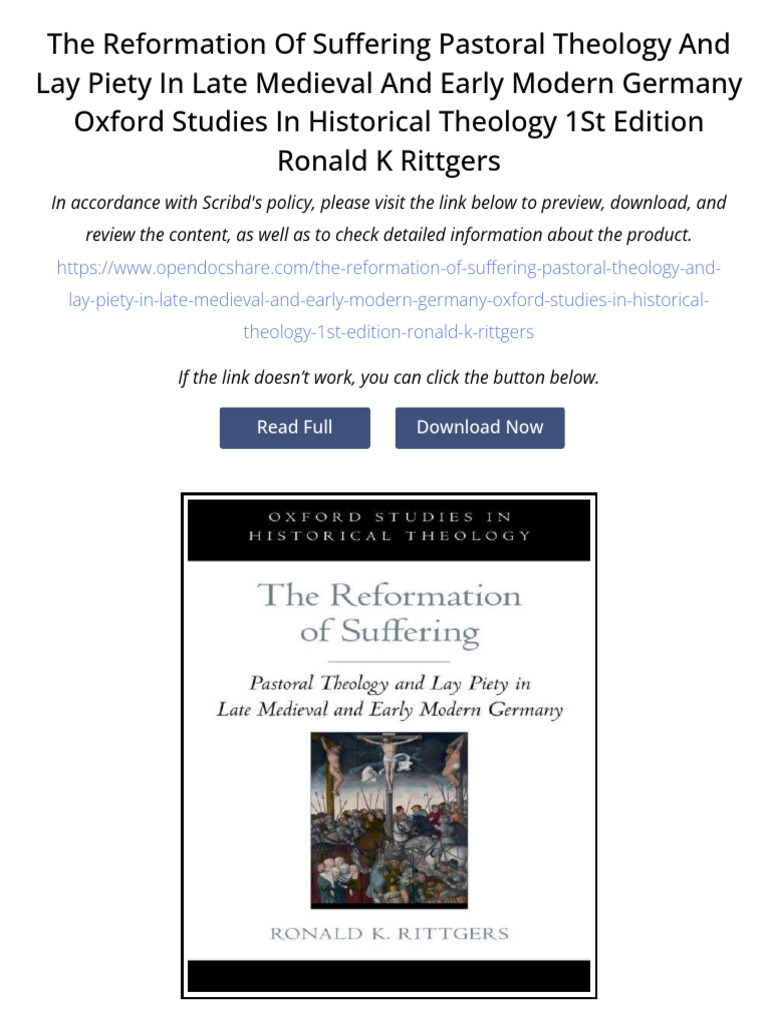 The Reformation Of Suffering Pastoral Theology And Lay Piety In Late ...