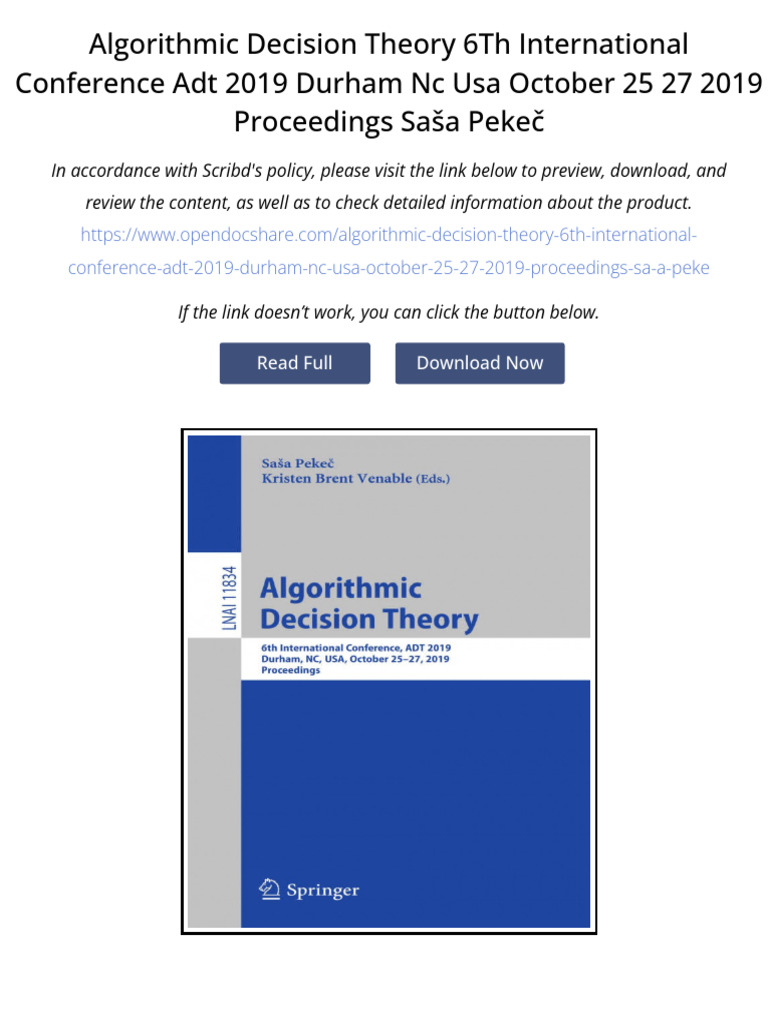 Algorithmic Decision Theory 6th International Conference ADT 2019 ...