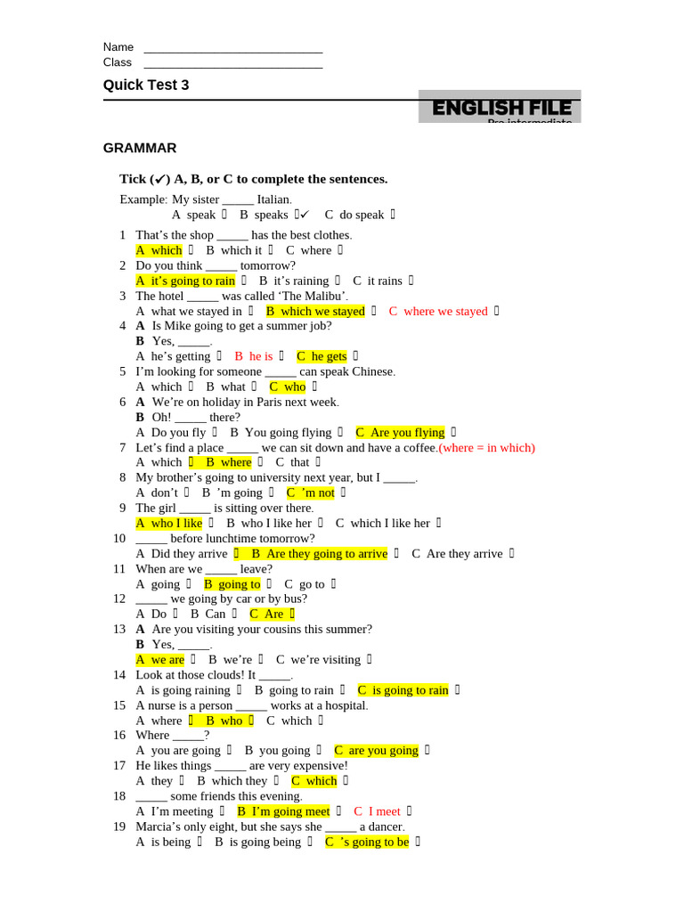 EF3e Preint Quicktest 03 | PDF