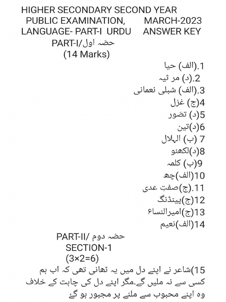 12th-Urdu-Public-Exam-2023-March-Answer-key-Urdu-Medium-PDF-D... | PDF