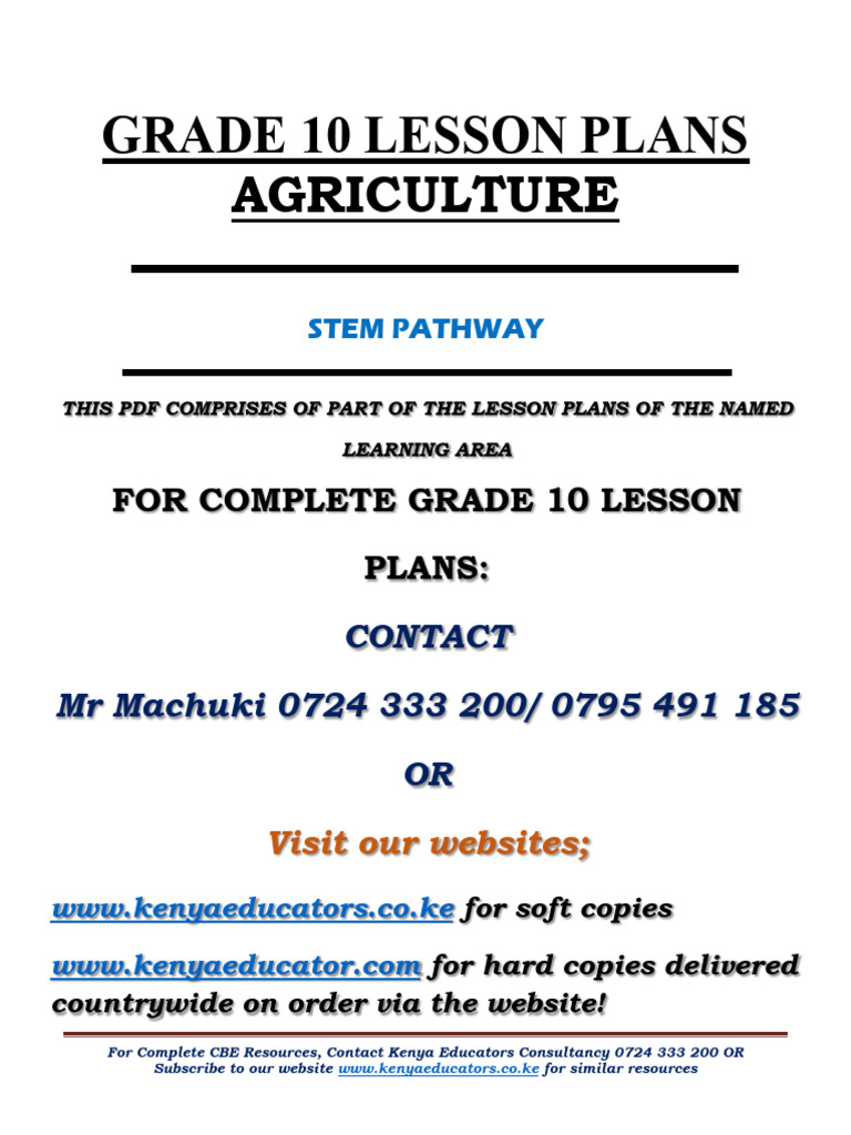 Grade 10 Agriculture Lesson Plans | PDF | Learning | Curriculum