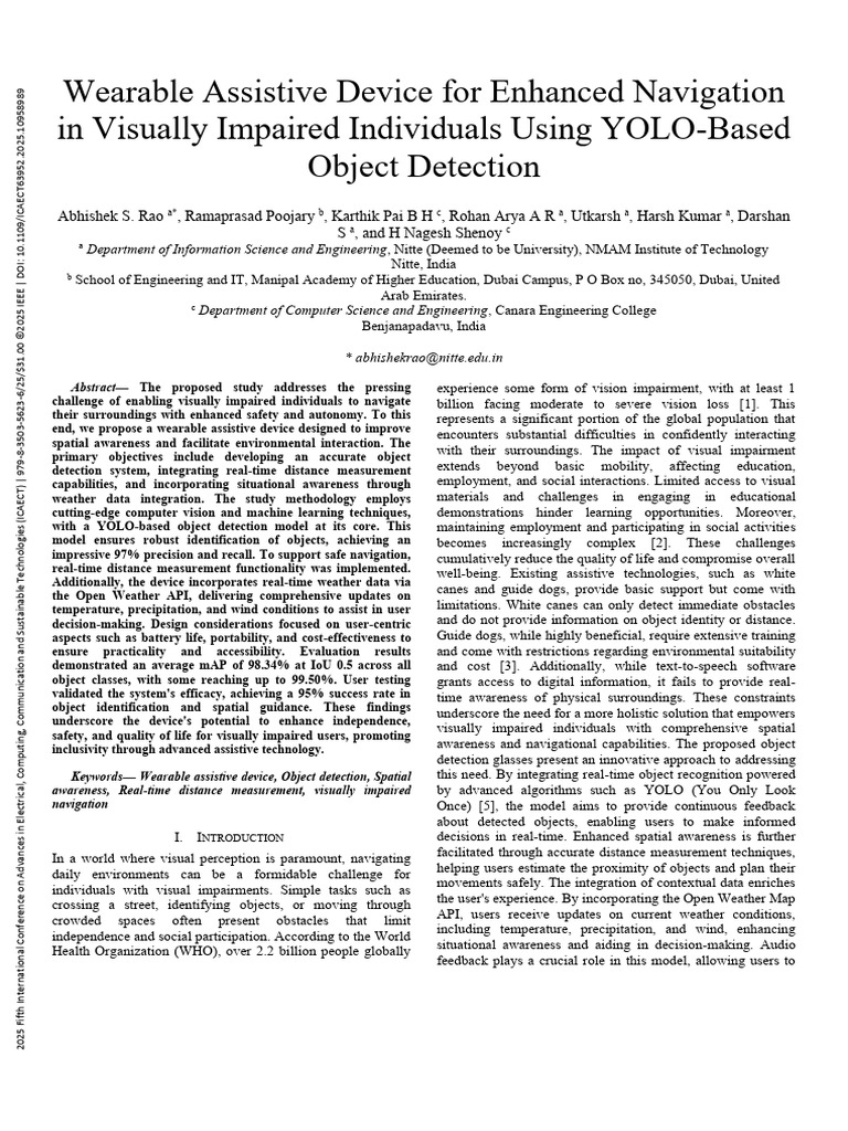 Wearable Device for Visually Impaired Navigation | PDF | Visual ...