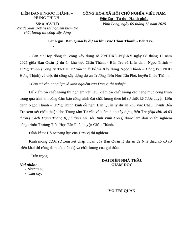 CV de Xuat Don Vi Thi Nghiem | PDF