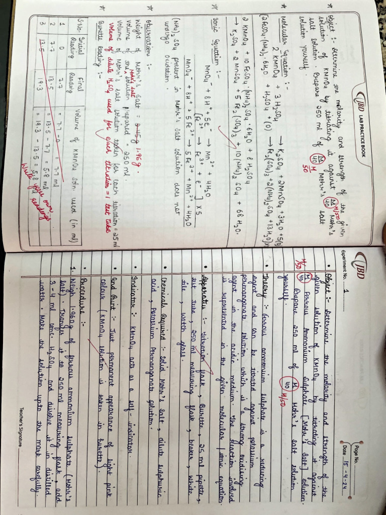 Chemistry Lab Practice Book | PDF