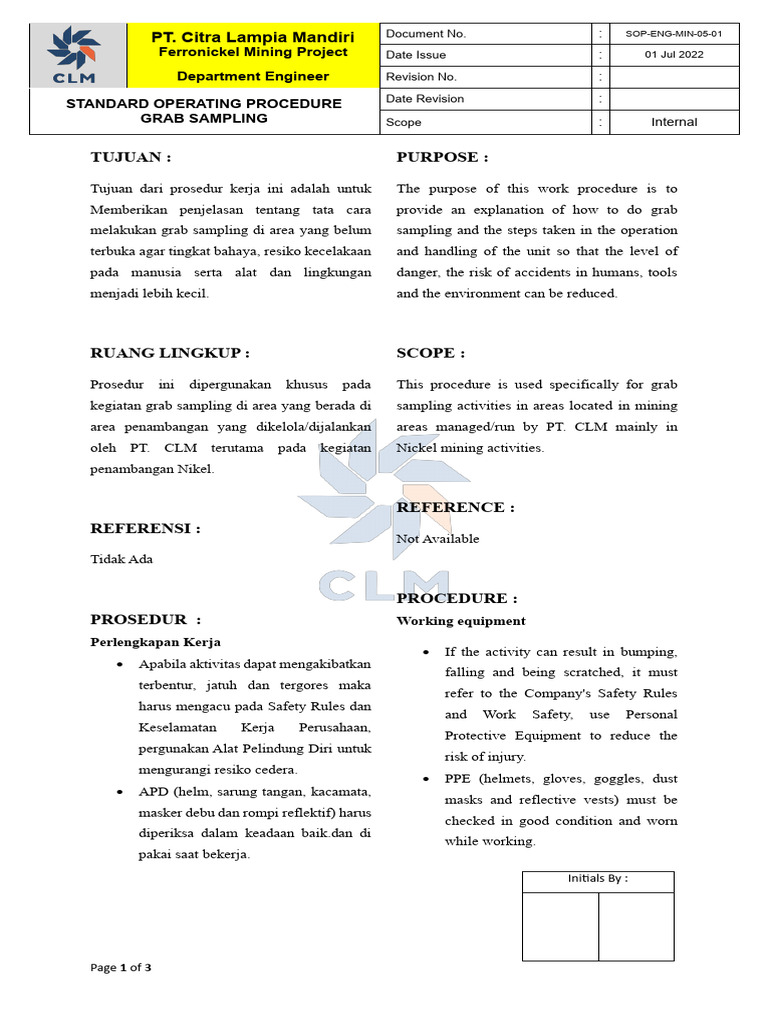 Sop Eng Min 05 01 Grab Sampling | PDF
