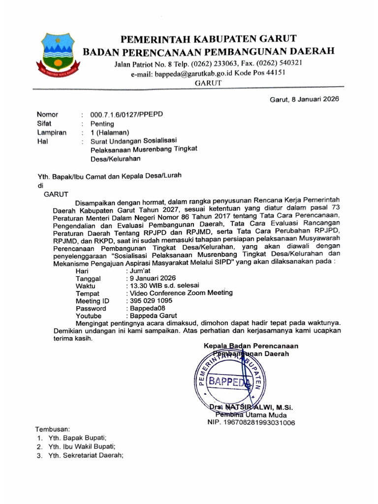 Surat Undangan Sosialisasi Musrenbang Desa Kelurahan | PDF