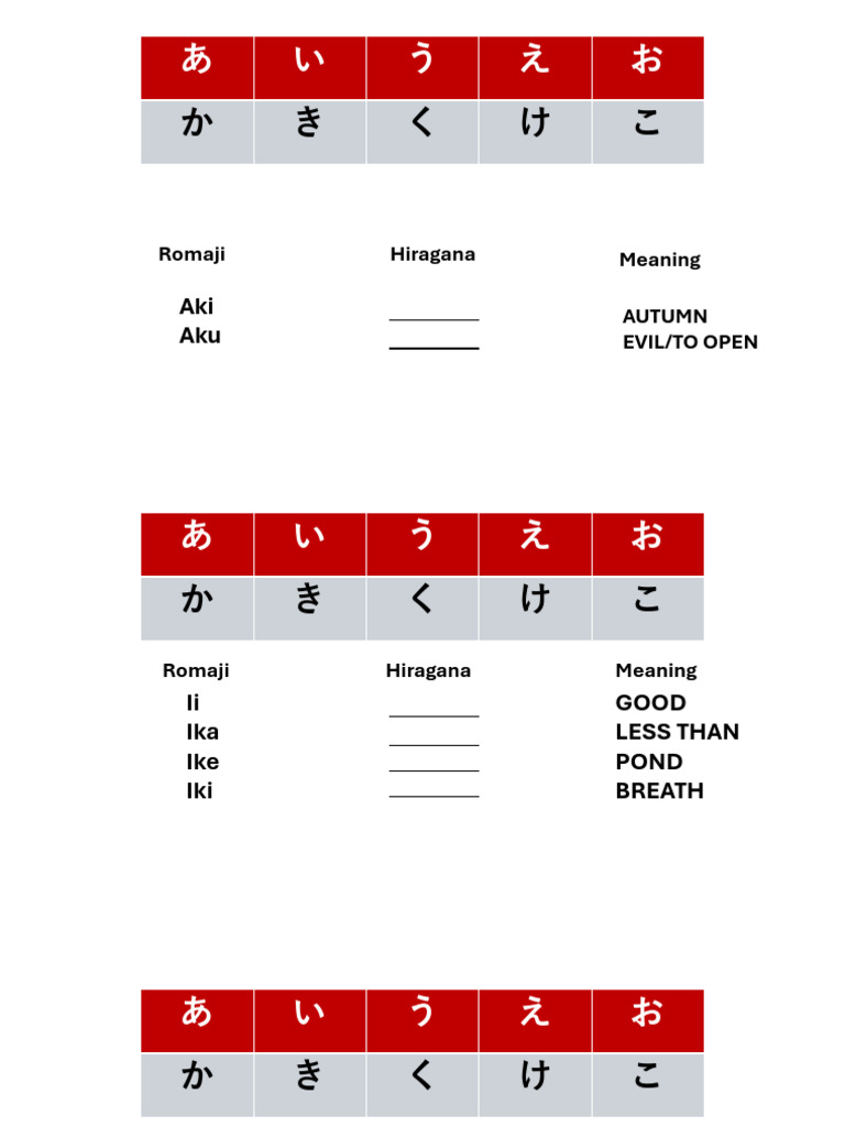 Hiragana Practise - A & KA | PDF