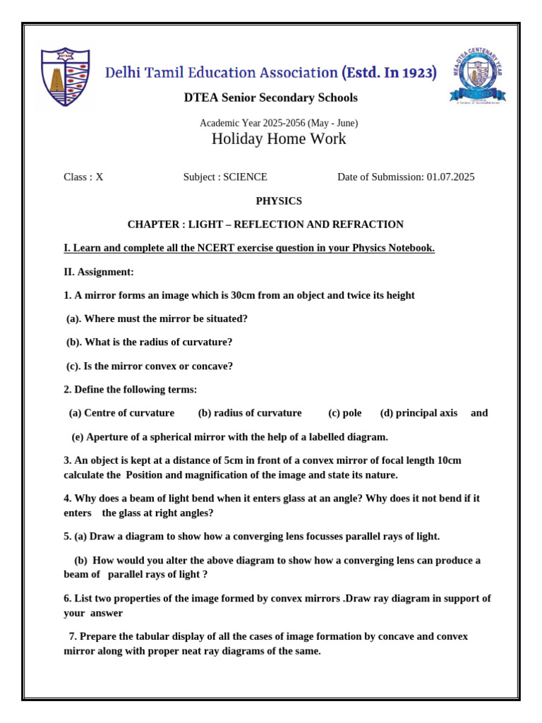 Class X Science Holiday Homework 2025 | PDF | Magnesium | Oxide