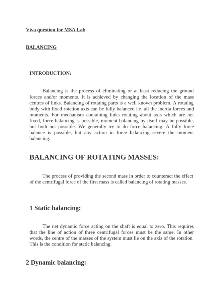 Viva Question for MSA Lab | PDF | Force | Rotation