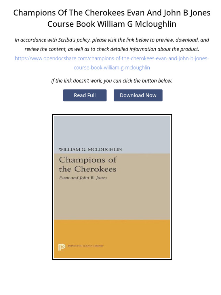 Champions Of The Cherokees Evan And John B Jones Course Book William G ...