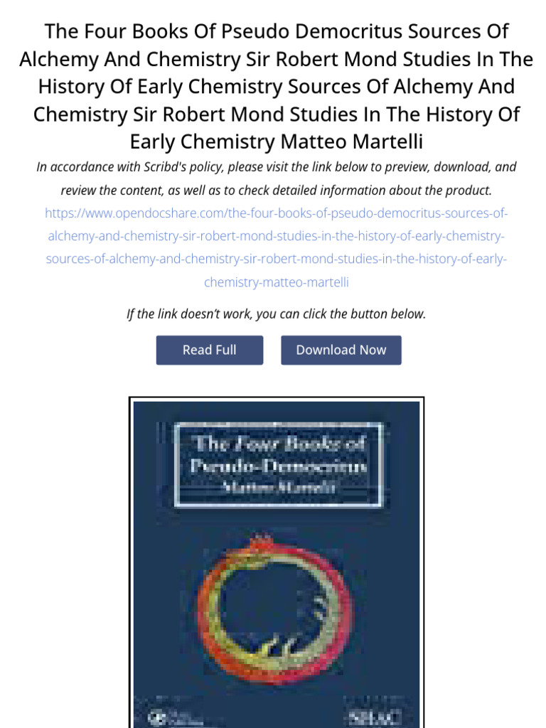 The Four Books of Pseudo Democritus Sources of Alchemy and Chemistry ...