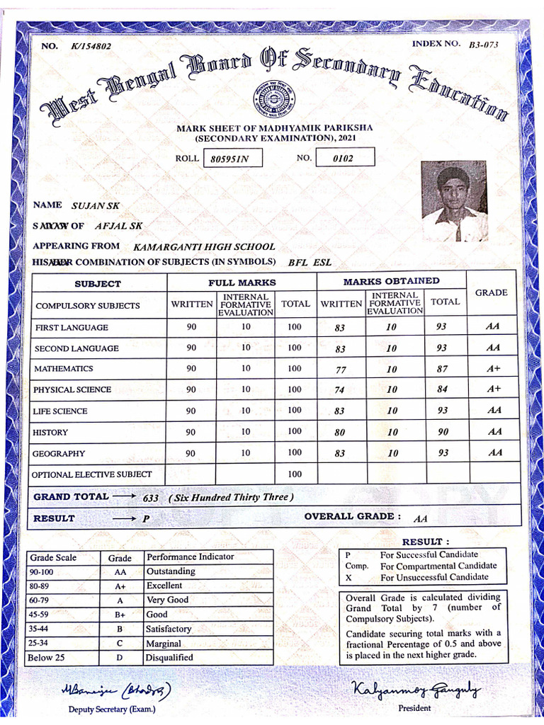 MP Marksheet | PDF