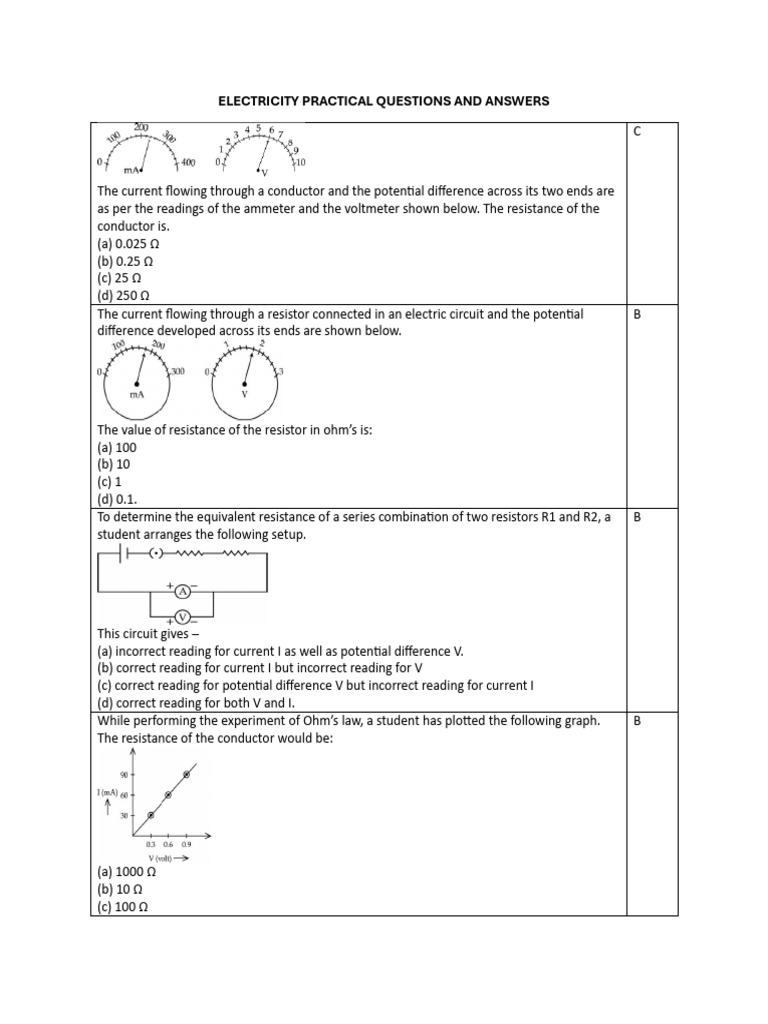 Electricity Practical Questions and Answers | PDF