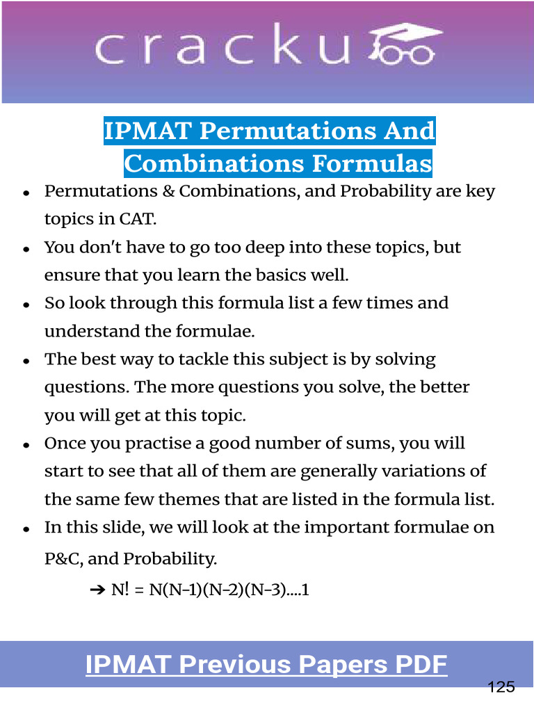 IPMAT Permutations And Combinations Formulas | PDF | Mathematics ...
