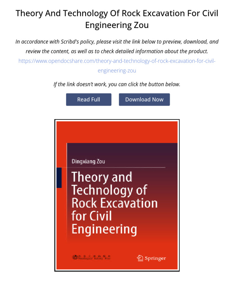 Theory and Technology of Rock Excavation for Civil Engineering Zou ...