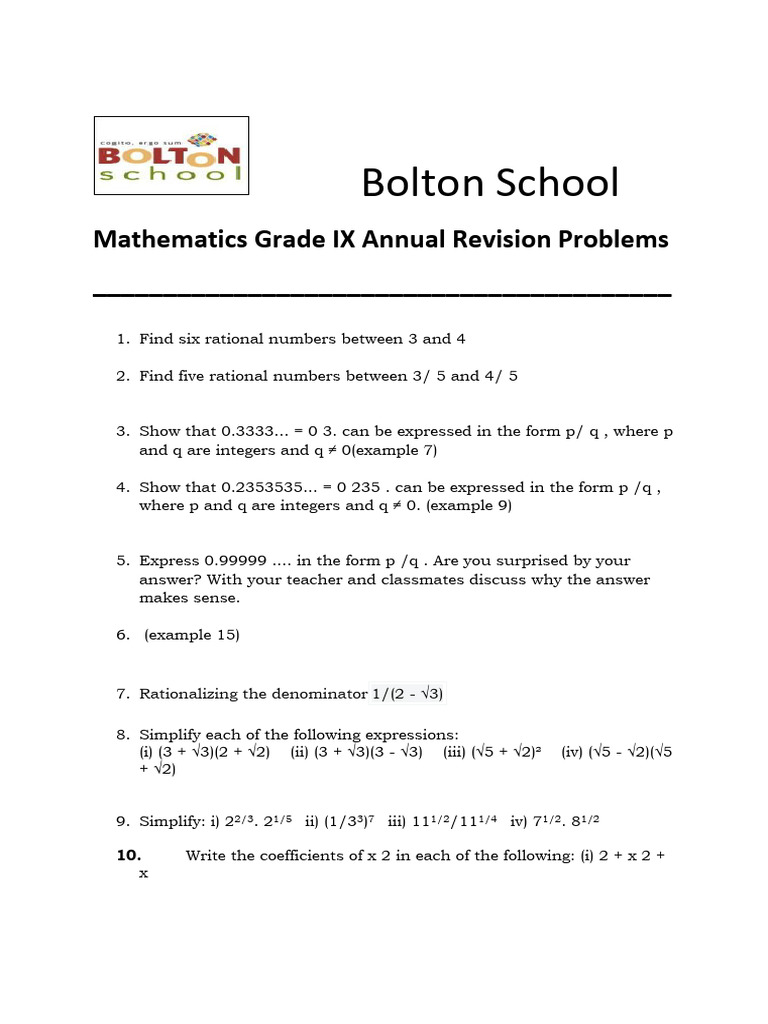Grade IX Math Revision Problems | PDF | Circle | Sphere
