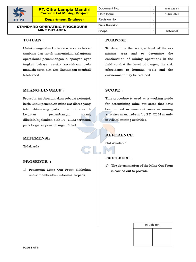 Standard Operating Procedure for Mine Out Area | PDF