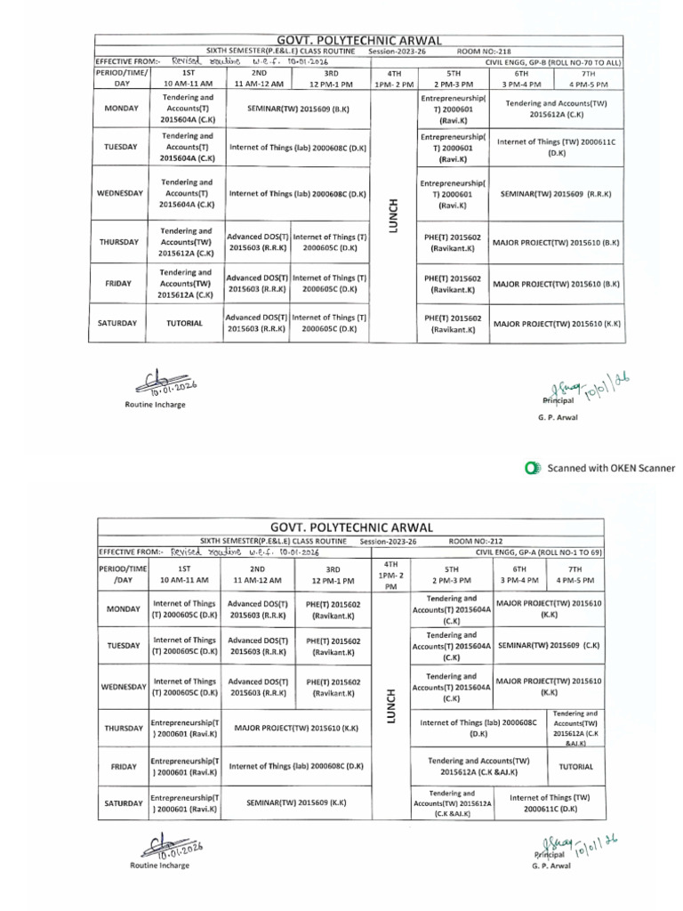 Revised Routine 6th Sem | PDF