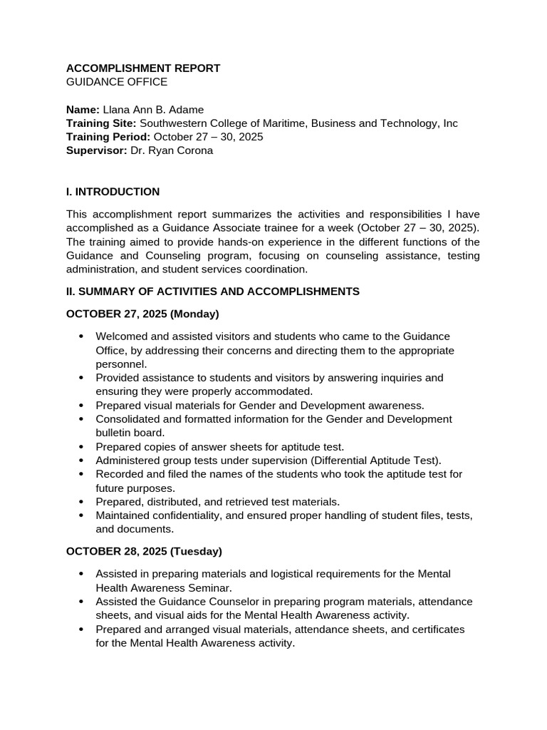 ACCOMPLISHMENT REPORT | PDF