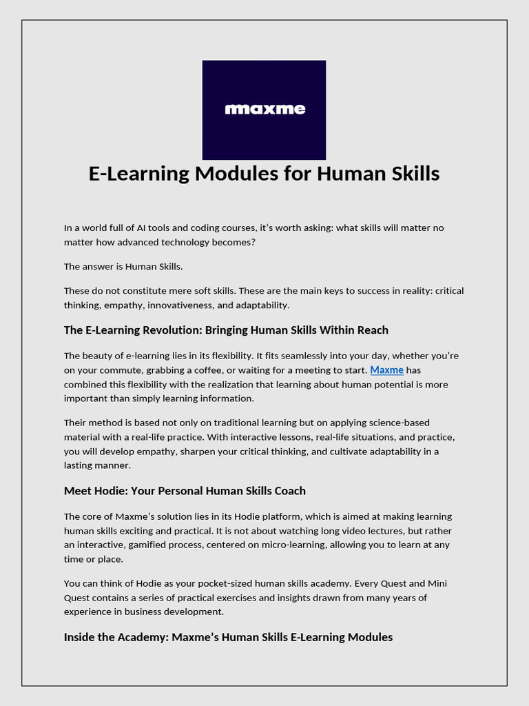 E-Learning for Essential Human Skills | PDF | Intelligence (AI ...