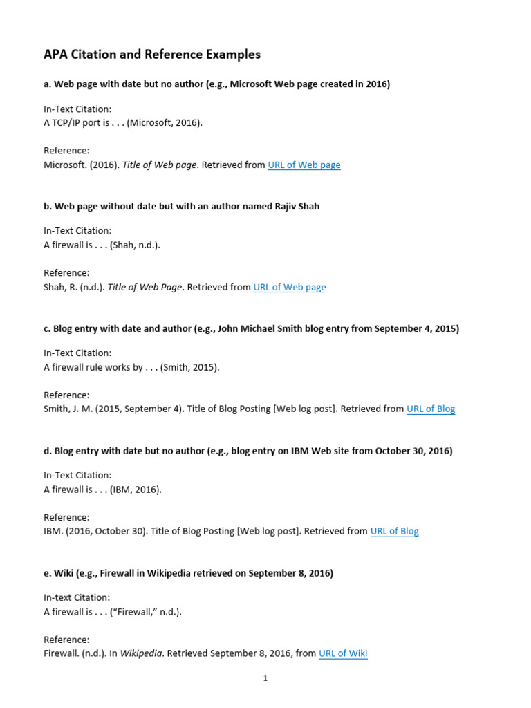 APA Citation and Reference Examples | PDF | World Wide Web | Internet & Web