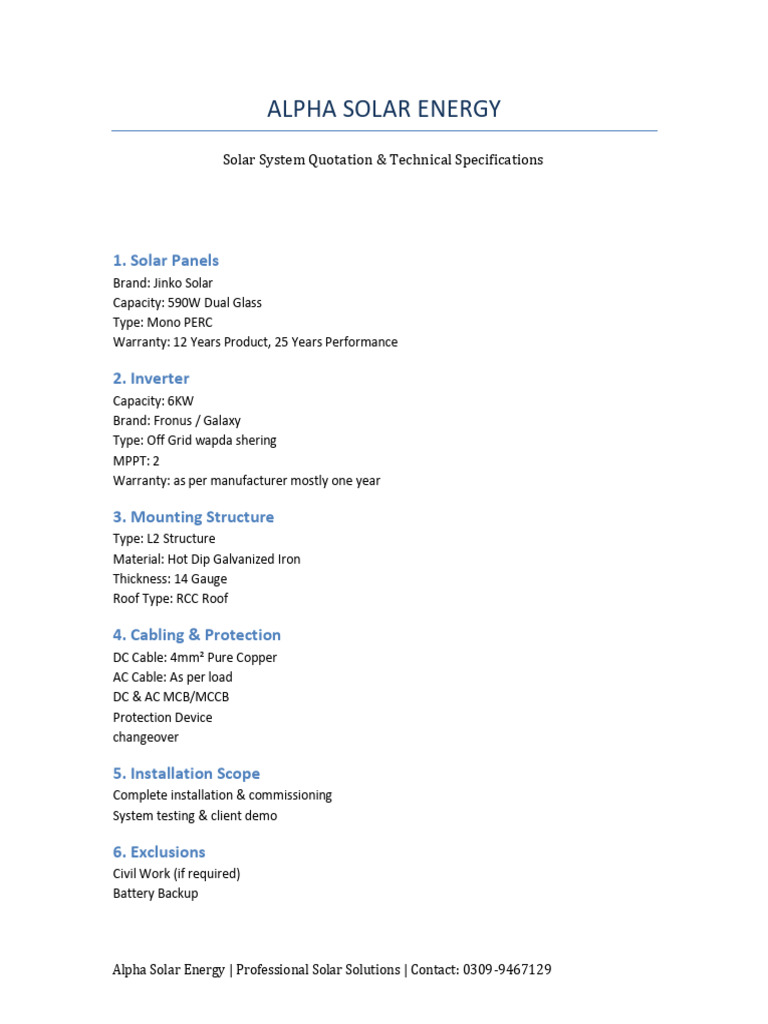 Alpha Solar Energy Quotation | PDF | Electrical Engineering | Electricity